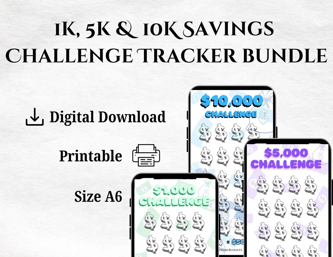 Printable 1k, 5k, & 10k Savings Challenge Bundle | A6 | Digital ...