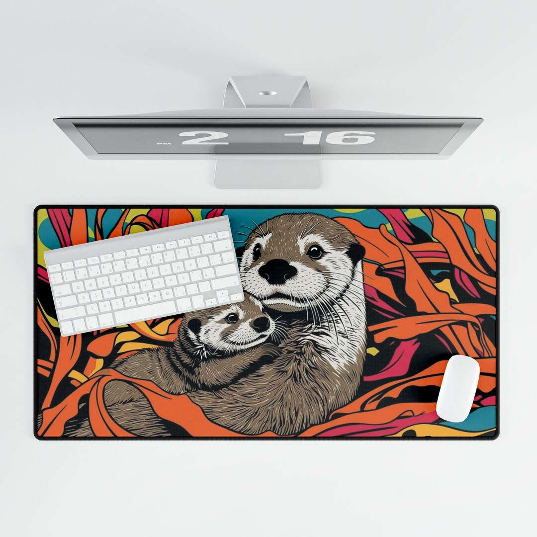 Colorful Otter Desk Mat, Cute Animal Decor, Home Office Gift, Nature ...