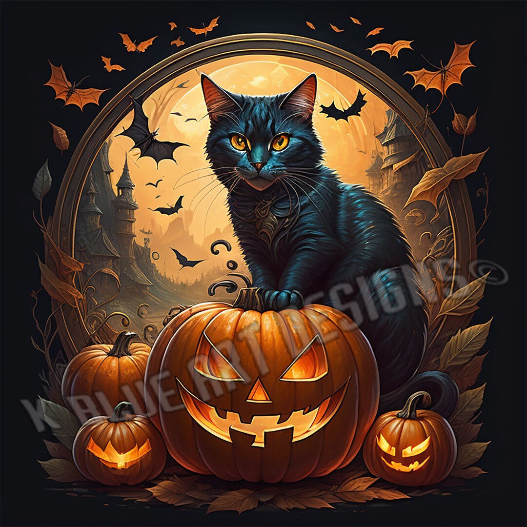 Black Cat Pumpkins Halloween - Etsy