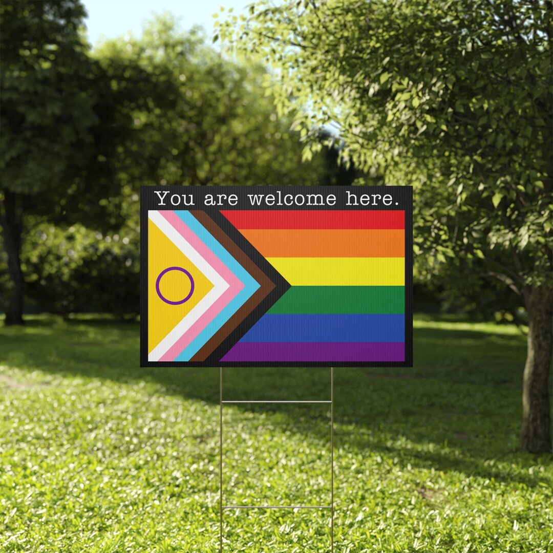 Double-sided Yard Sign, You Are Welcome Here, Pride Flag Yard Sign ...