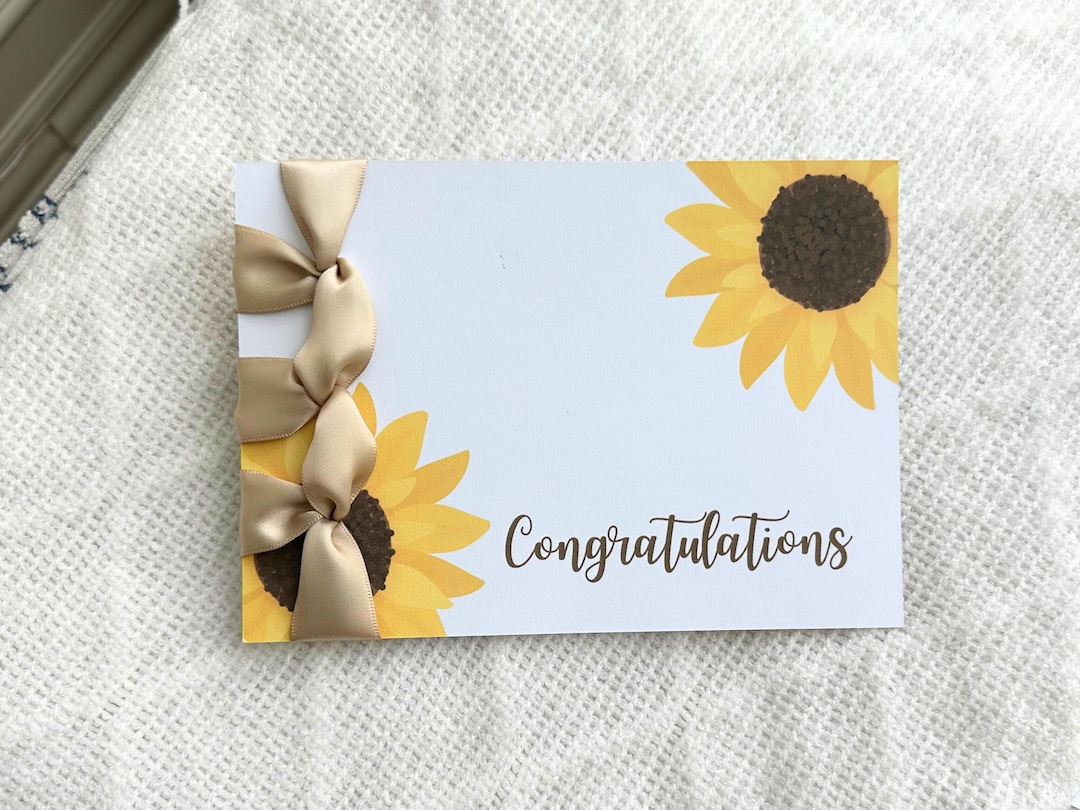 Handmade Sunflower Congratulations Card, Satin Ribbon, Japanese Binding ...