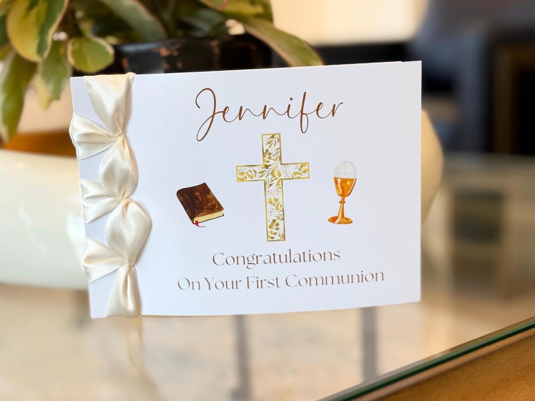 Personalized First Communion Card | Handmade Keepsake With Satin Ribbon ...