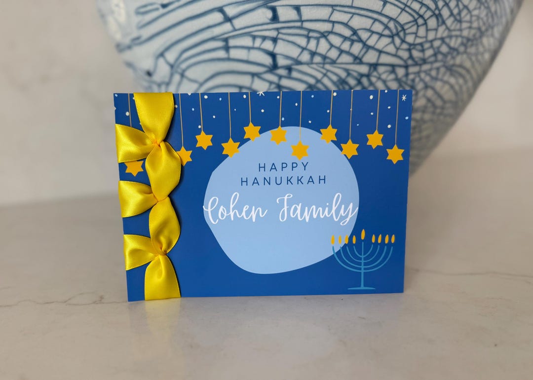 Personalized Hanukkah Card | Handmade Jewish Holiday Card With Satin ...