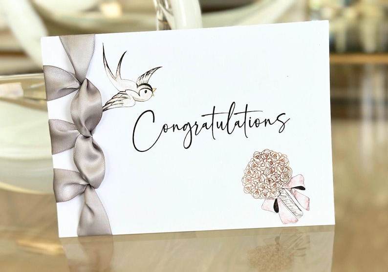 Handmade Wedding Congratulations Card, Satin Ribbon, Personalized Card ...
