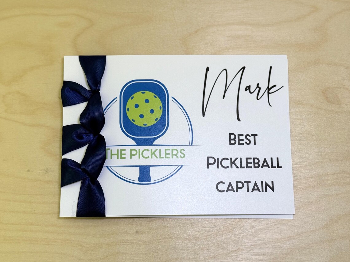 Custom Handmade Card for Pickleball Captain, Satin Ribbon, Luxury Card ...