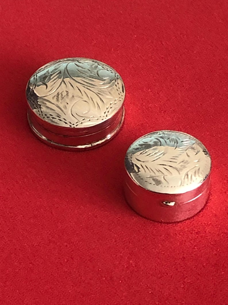 Vintage Sterling Silver Small Engraved Round Pill Boxes - Etsy UK