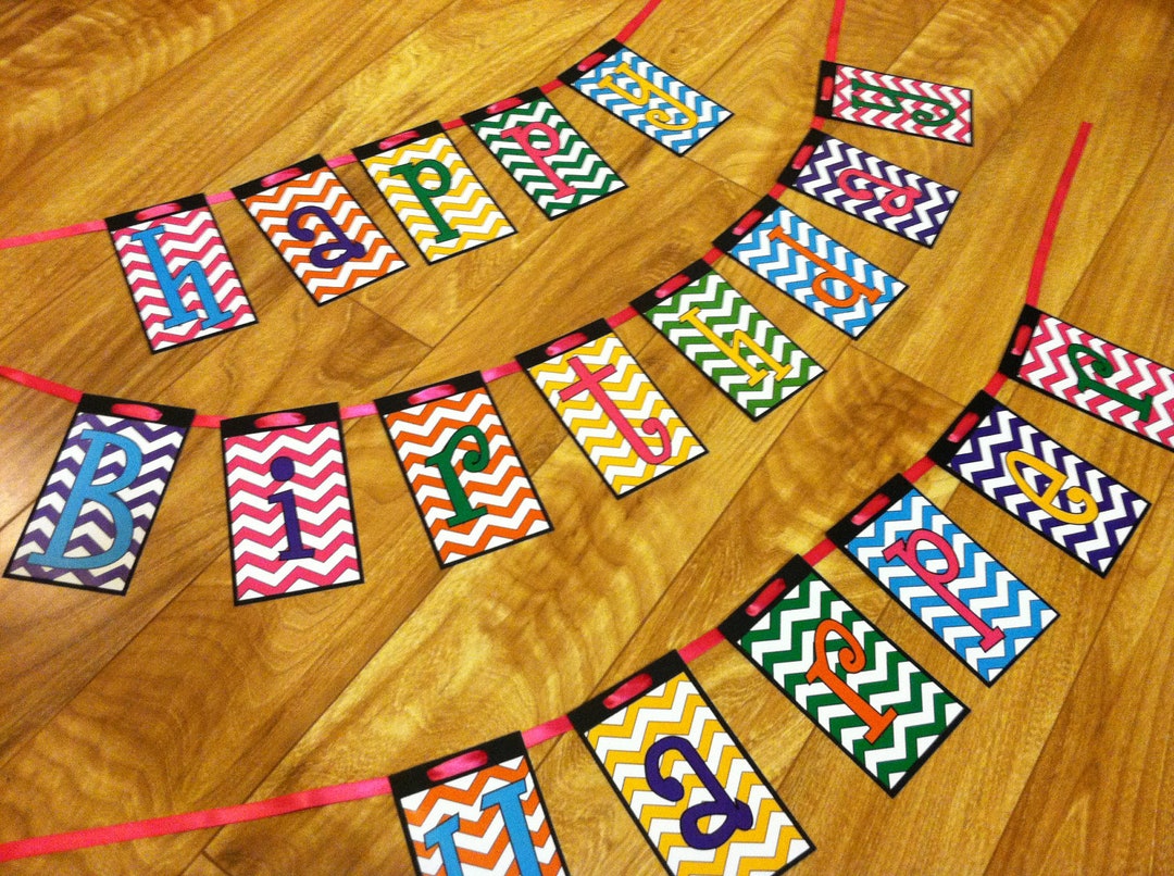 Rainbow Chevron Happy Birthday Party Banner, Party Decorations ...