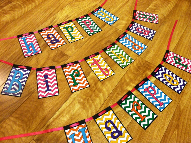 Rainbow Chevron Happy Birthday Party Banner, Party Decorations ...