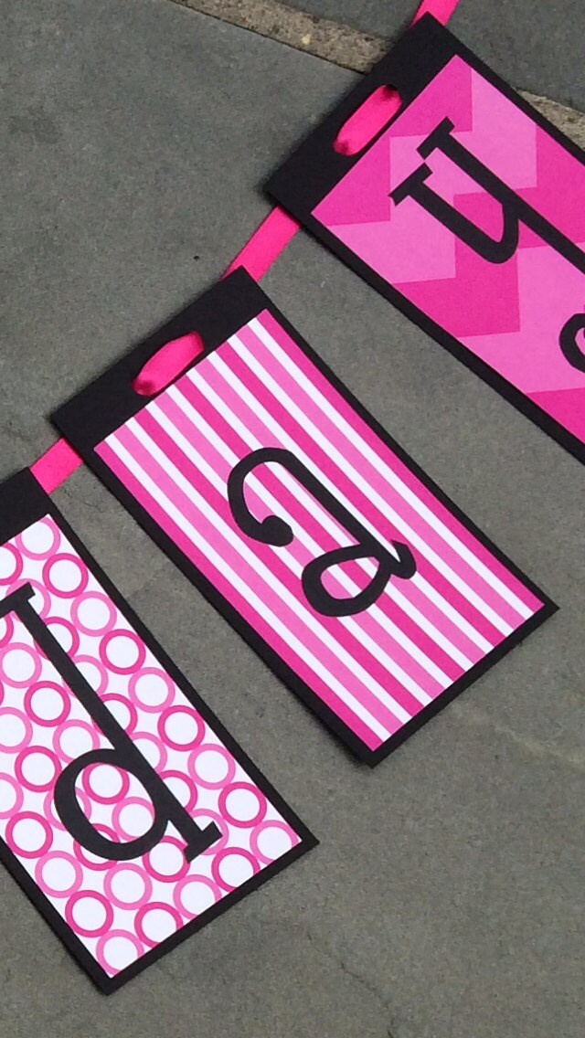 Happy Birthday Bright Pink/light Pink/white Chevron, Circle & Stripes ...