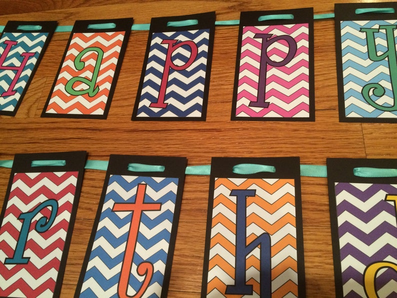 Multi Color Chevron Happy Birthday Party Banner, Birthday Banner ...