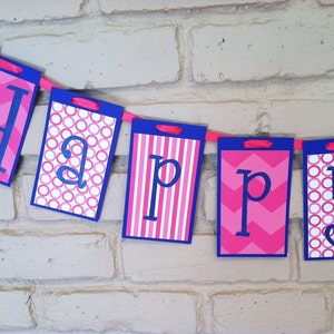 Happy Birthday Bright Pink/light Pink/white/royal Chevron, Circle ...
