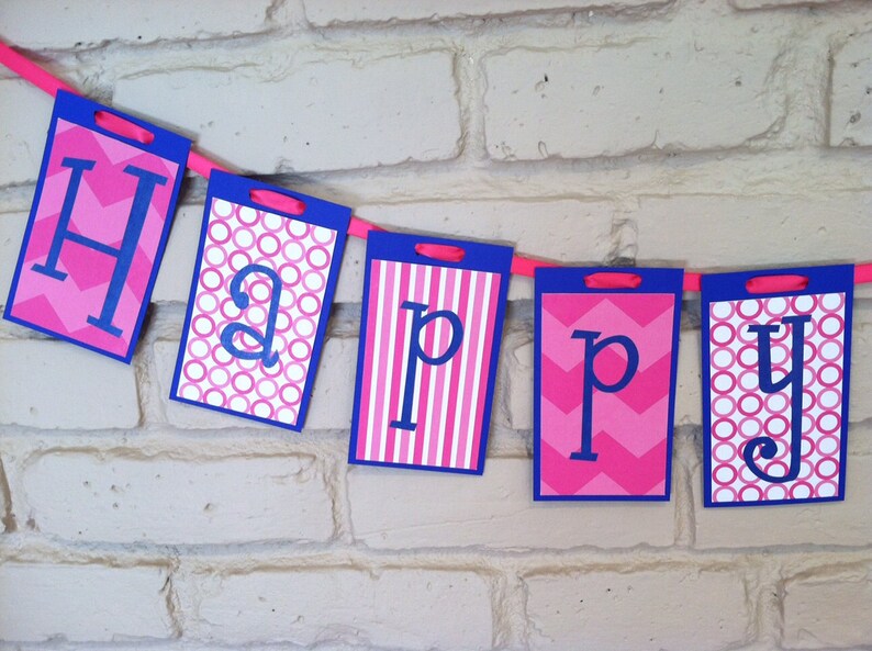 Happy Birthday Bright Pink/light Pink/white/royal Chevron, Circle ...