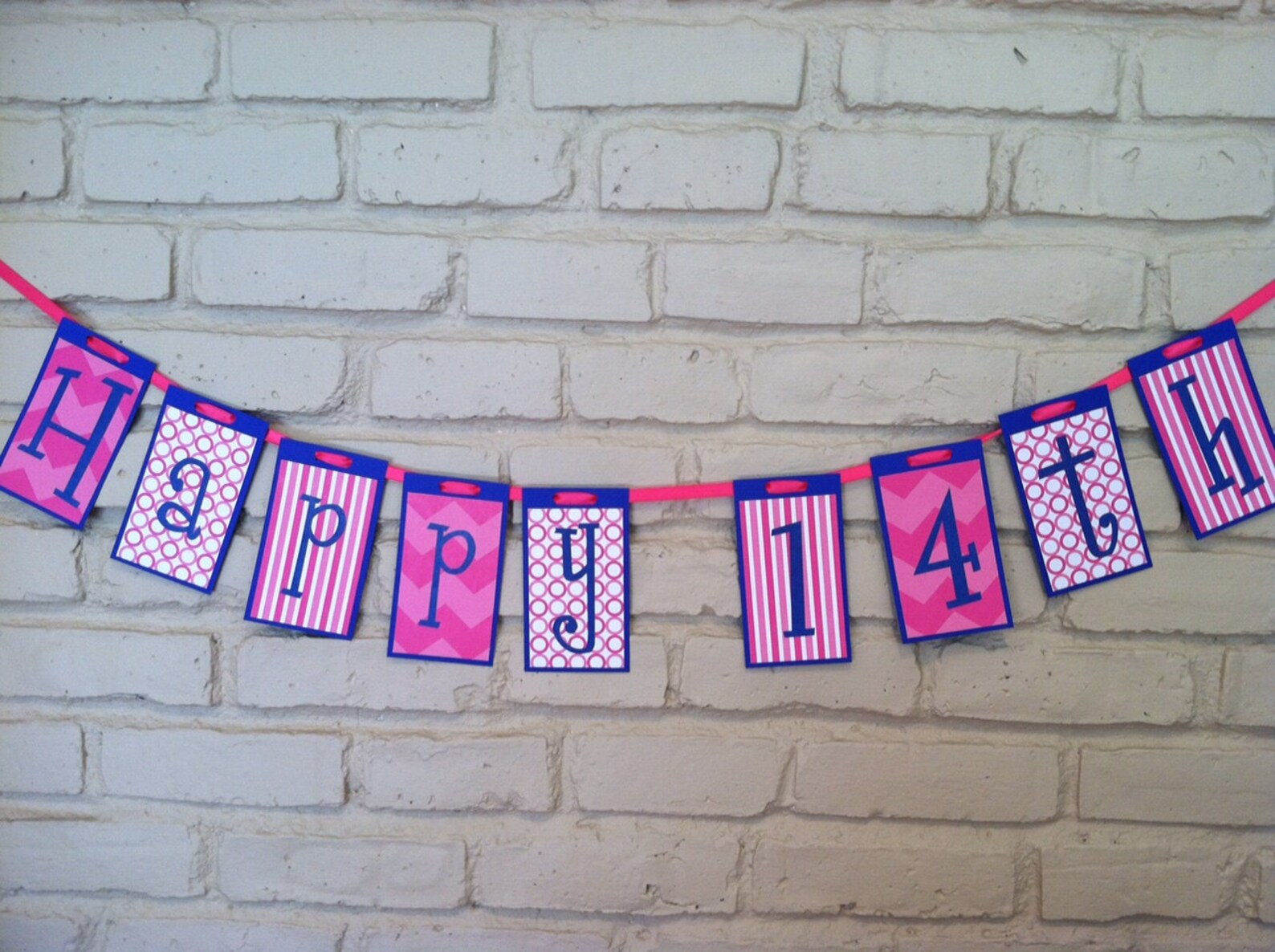 Happy Birthday Bright Pink/light Pink/white/royal Chevron, Circle ...