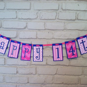 Happy Birthday Bright Pink/light Pink/white/royal Chevron, Circle ...