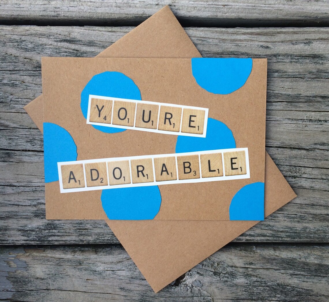 You're Adorable Scrabble Tiles Bright Blue Polka Dot Card. Love ...