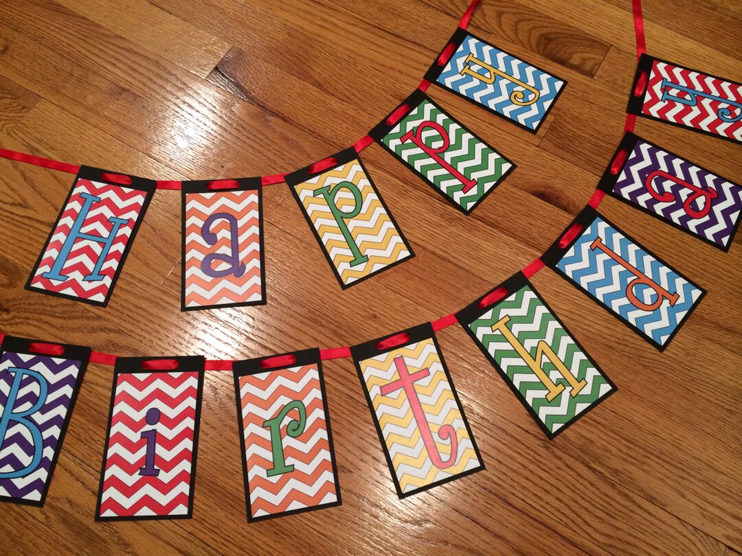 Rainbow Chevron Happy Birthday Party Banner | Party Decorations ...