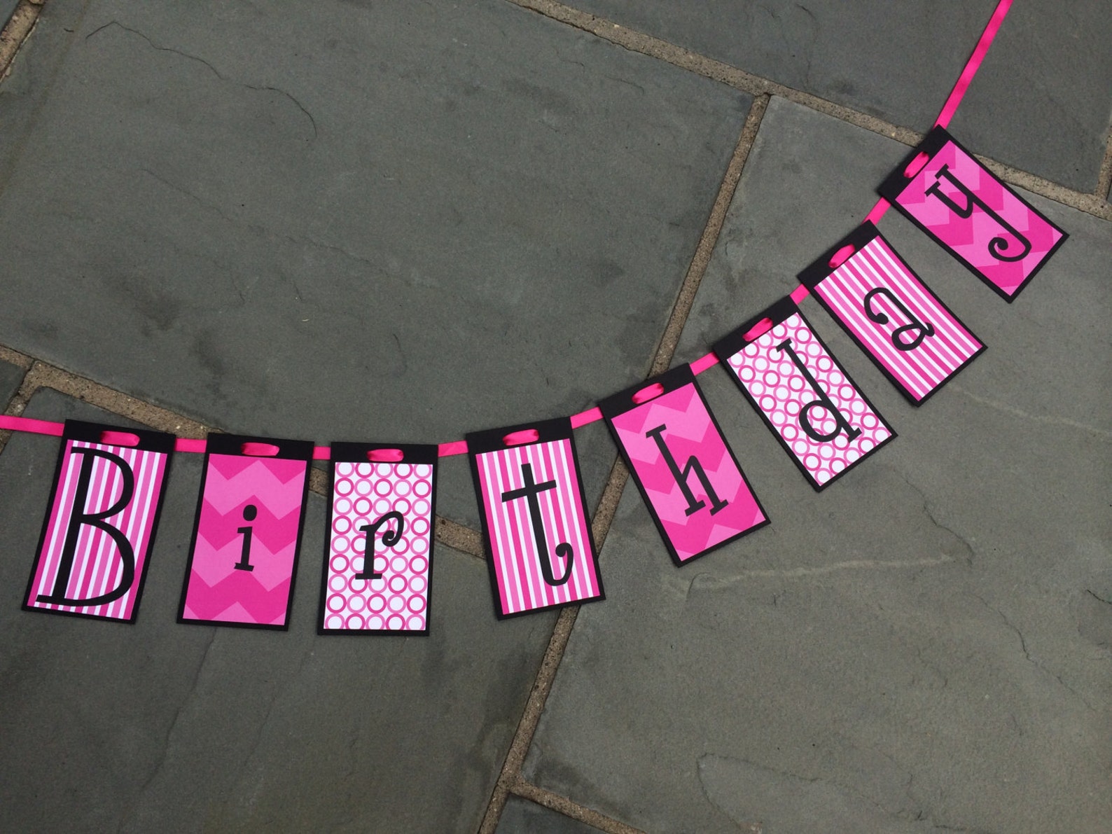 Happy Birthday Bright Pink/light Pink/white Chevron, Circle & Stripes ...