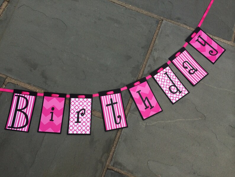 Happy Birthday Bright Pink/light Pink/white Chevron, Circle & Stripes ...