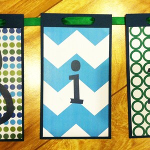 Happy Birthday Blue, Green, Navy Polka Dot, Circle & Chevron Banner ...
