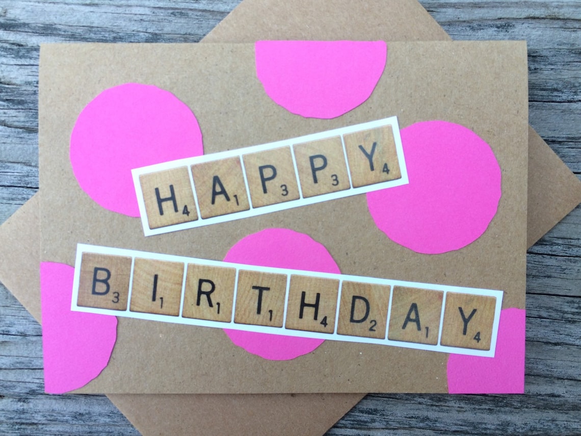 Happy Birthday Scrabble Polka Dot Card - Etsy