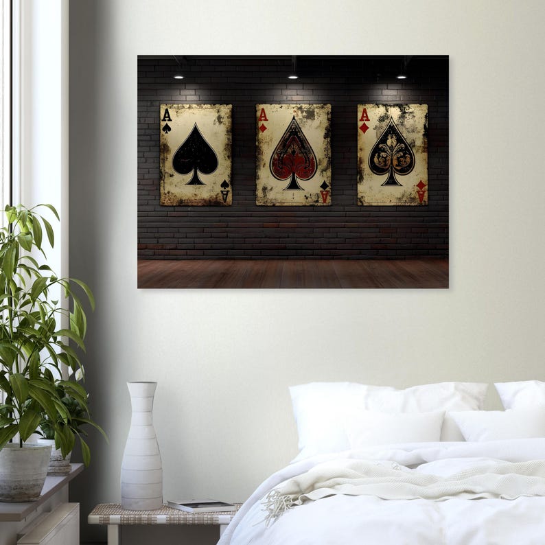 Vintage Ace Collection, Printable Poster Rustic Playing Card Art Prints ...