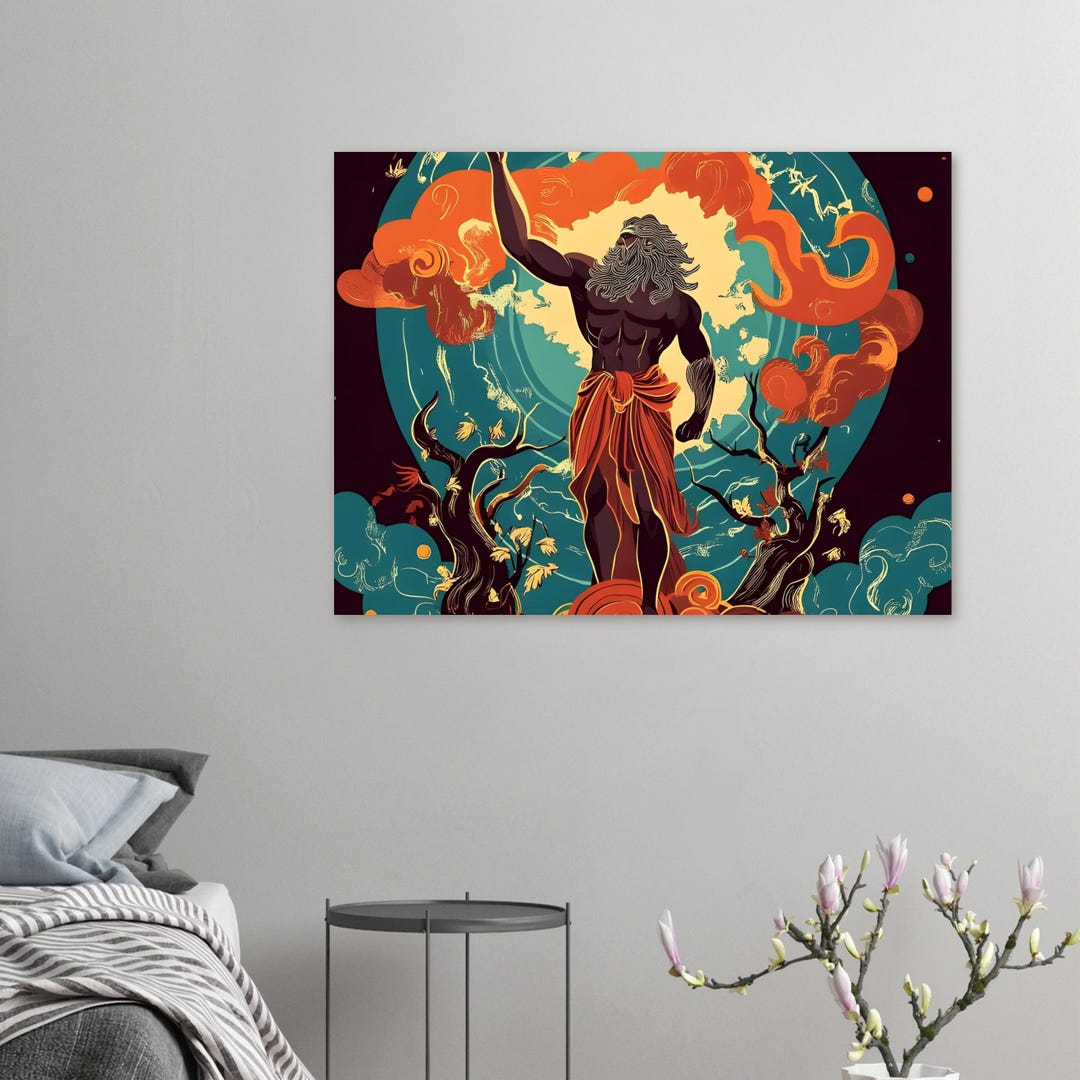 Mythic Power, Printable Poster Bold Zeus Illustration in Vibrant Colors ...