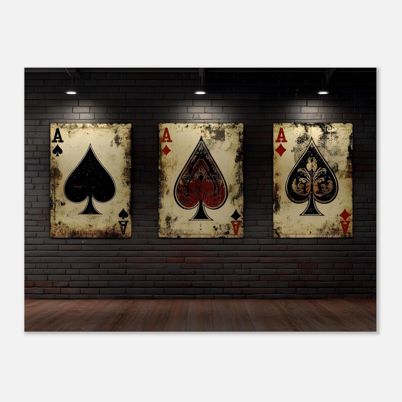 Vintage Ace Collection, Printable Poster Rustic Playing Card Art Prints ...