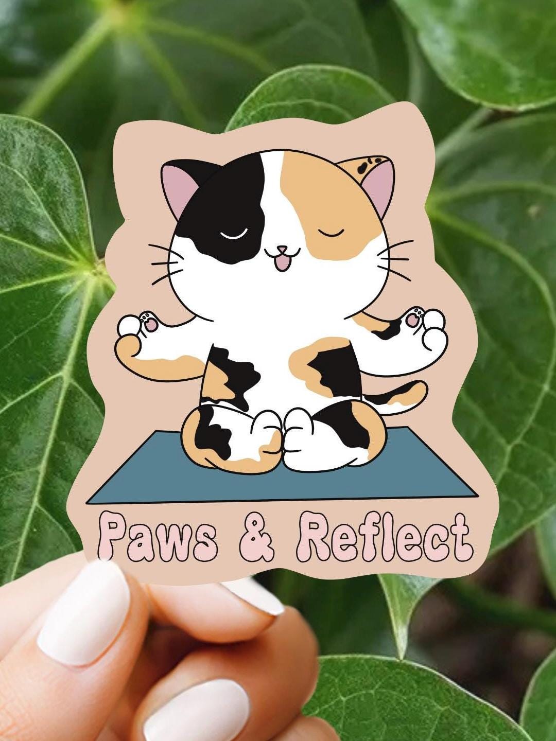 Paws & Reflect Meditating Callico Cat, Handmade Waterproof Sticker - Etsy