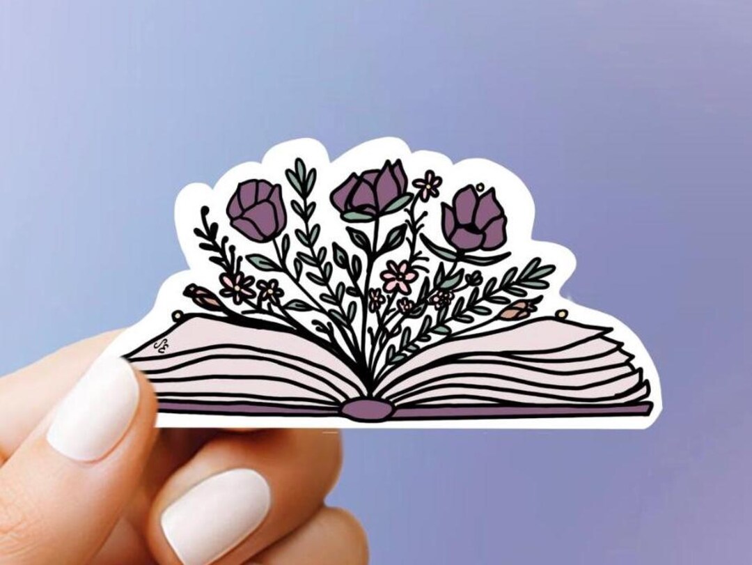 Floral Open Book Sticker: Customizable Waterproof Laptop Decal - Etsy
