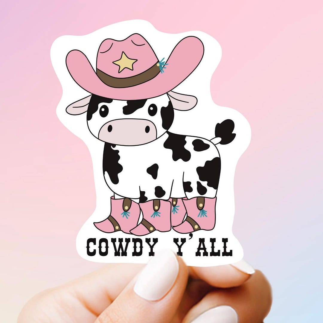 Cowdy Y'all Cow, Punny Waterproof Sticker - Etsy