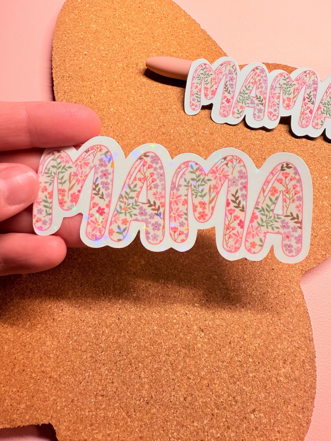Mama Bubble Letters and Flowers Handmade Hand Drawn Waterproof Sticker ...