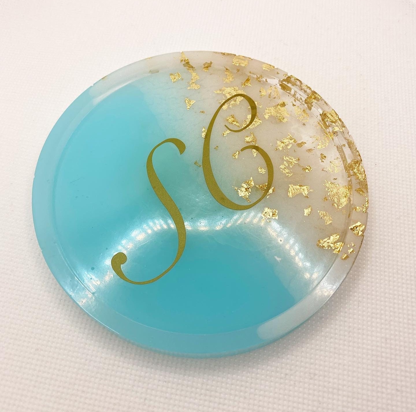 Personalized Sky Blue Gold Flakes Circle Coaster/ Jewewlry - Etsy