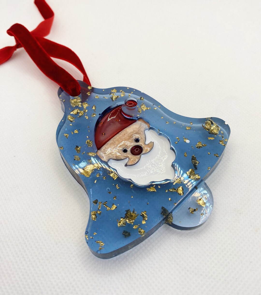 Blue & Gold Flakes Santa Claus Bell Ornament for Christmas Gift ...