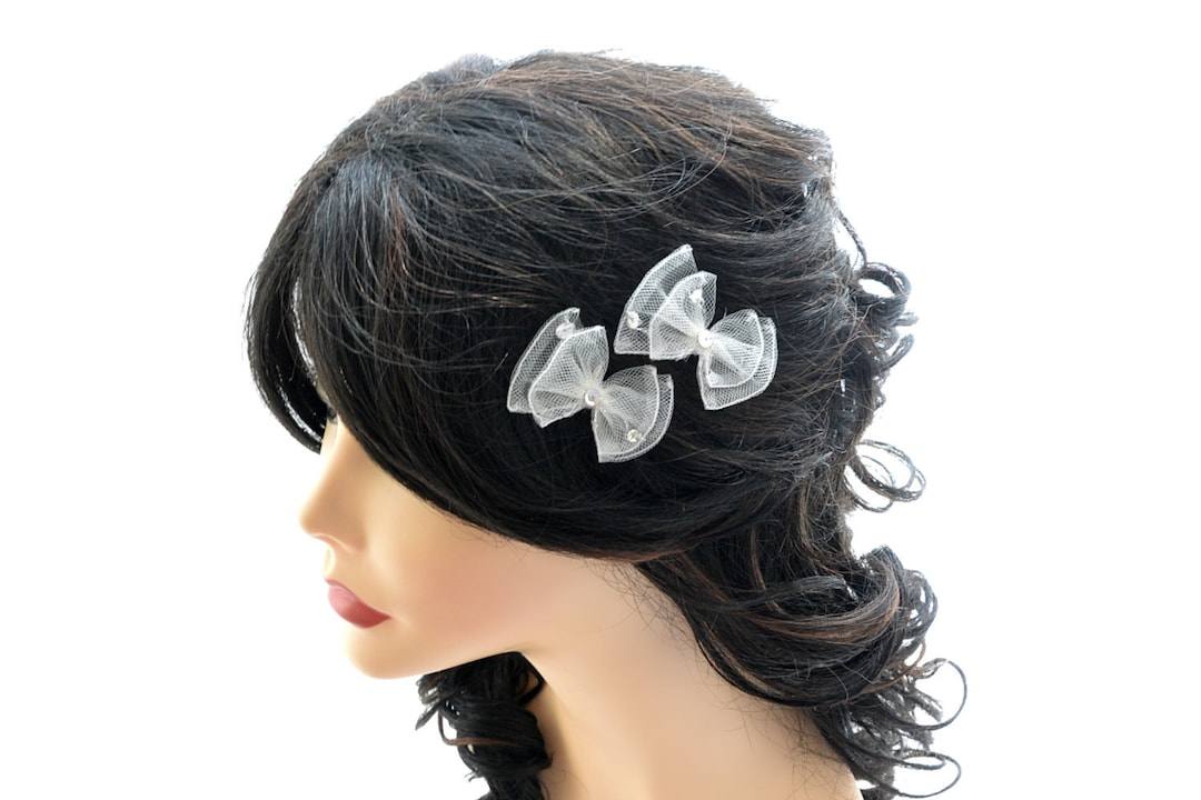 Hair Bow, Mini Bow Hair Pins, Ivory Bow, Wedding Hair Accessories - Set ...