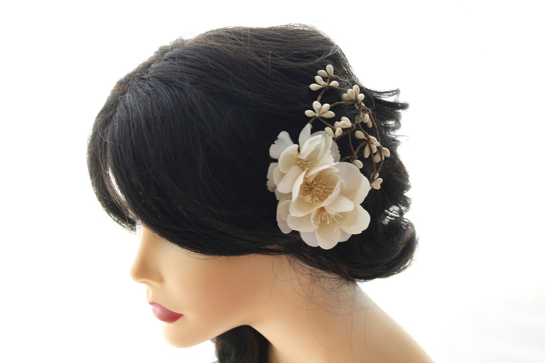 Flower Hair Accessory, Ivory Flower Hair Clip, Rustic Wedding Bridal ...