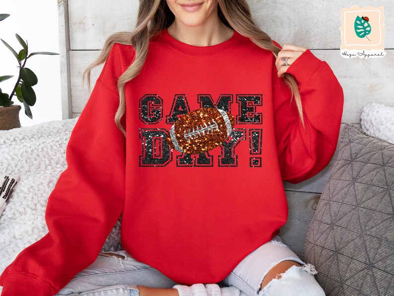 Game Day Football Sweatshirt : Printed Faux Sequin Sweater – Sparkly ...