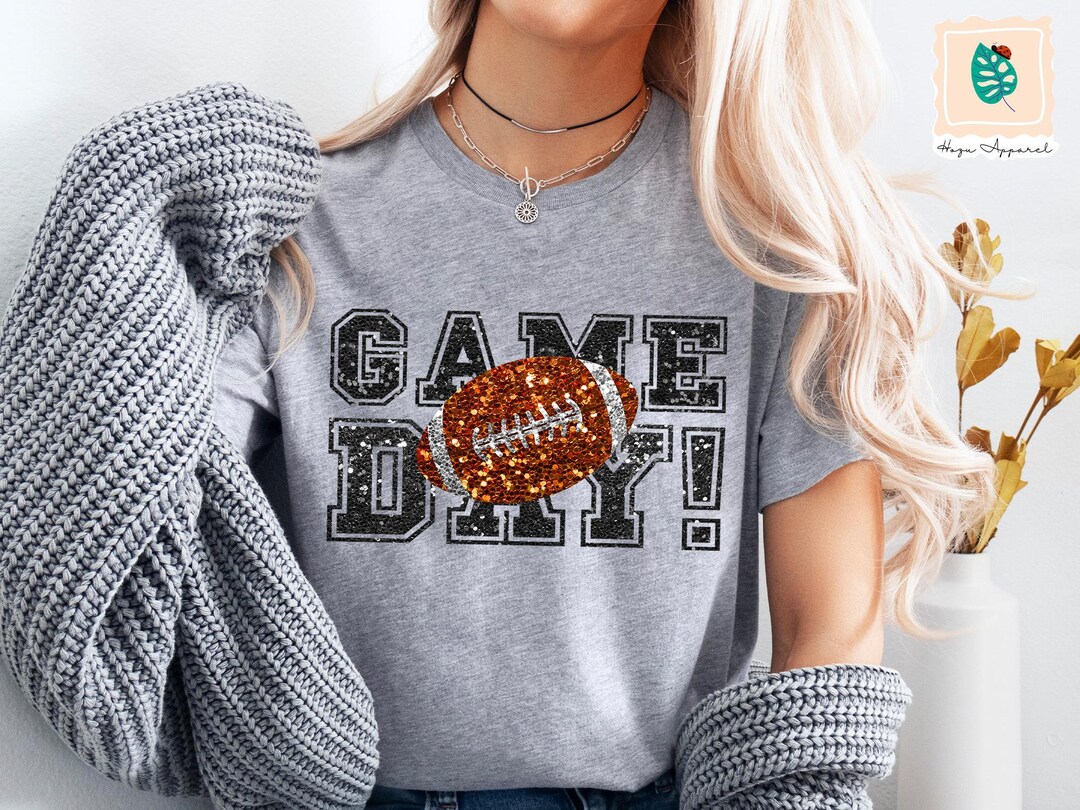 GAME DAY! Faux Glitter Football Design ,sparkly Sequin Look , Black ...