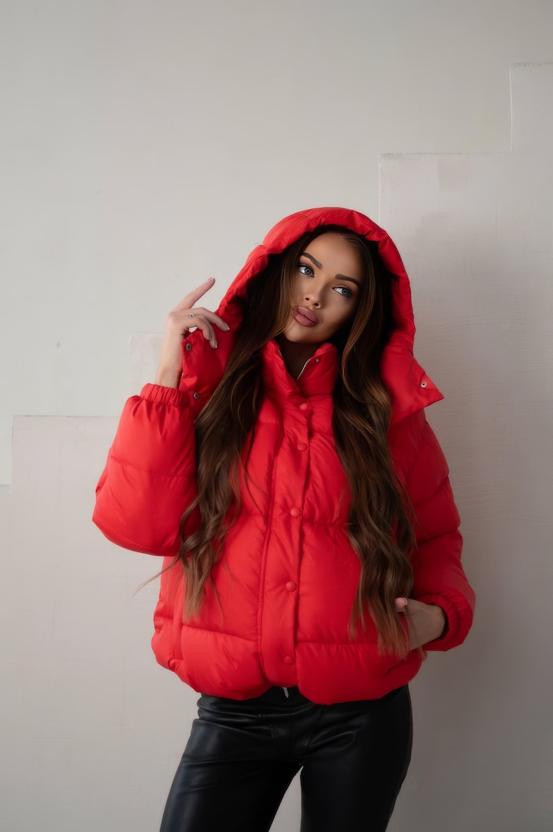 Oversize Red Puffer Coat, Waterproof Eco-puff Insulated Winter Midi ...