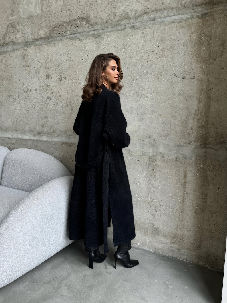 Oversized Knit Cardigan Trench, Belted Wool Jacket, Plus Size - Etsy