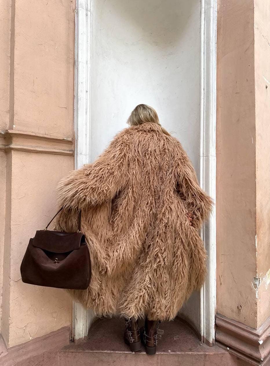 Alpaca Fur Coat, Long Alpaca Trench, Eco Fur Trench Coat, Oversize ...