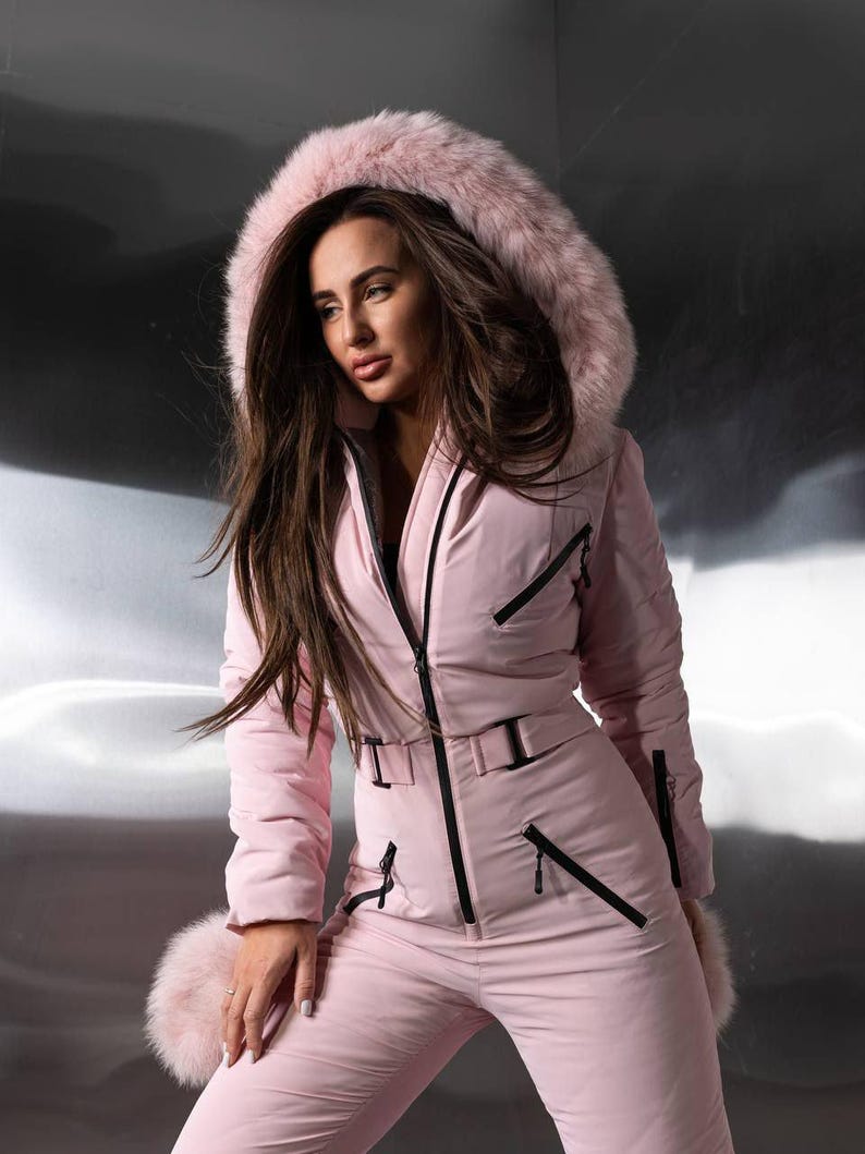 Women Ski Jumpsuit Pink Ski Suit Womens One Piece Fashion Snowboarding ...