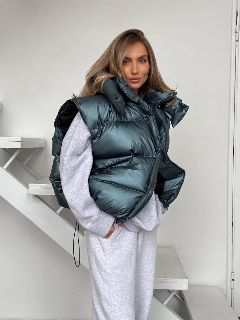 Blue Glossy Puffer Jacket, Boho, Long Coat, Winter Coat Women, Custom ...