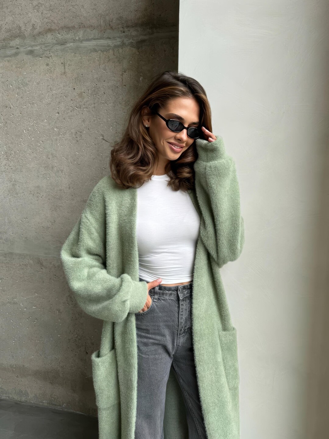Oversized Knit Cardigan Trench, Belted Wool Jacket, Plus Size - Etsy