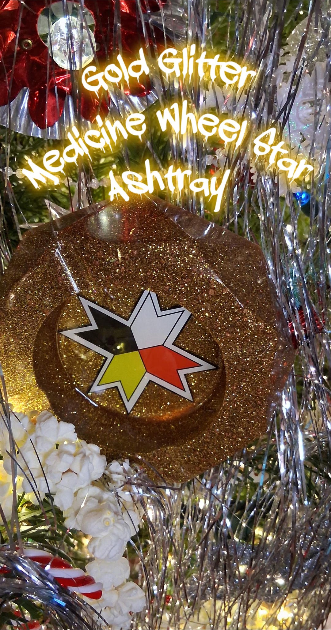 Mi'kmaq First Nations Medicine Wheel Ashtray | Gold Glitter Resin Art ...