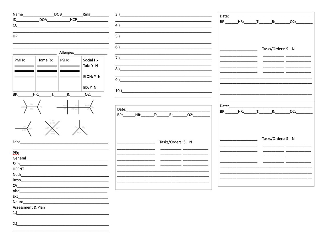 Inpatient Scut Sheet - Etsy
