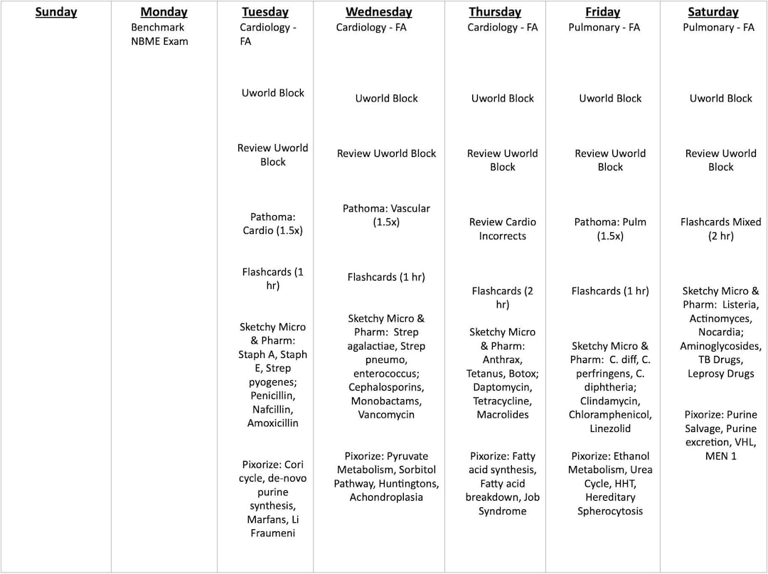USMLE Step 1 Study Schedule - 8 Weeks - Etsy