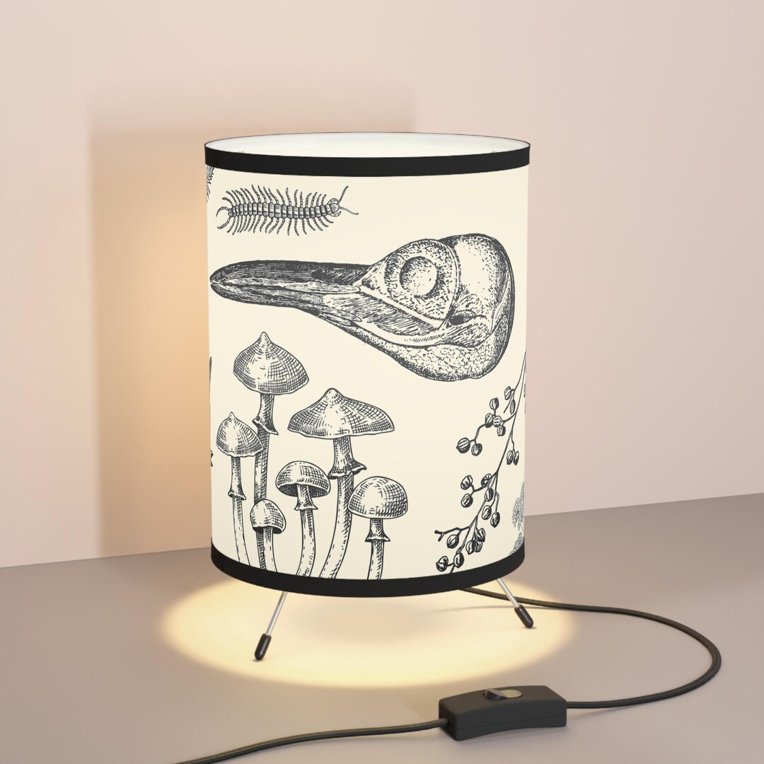 Gothic Minimalist Plants, Bones & Bugs Tripod Lamp With High-res ...