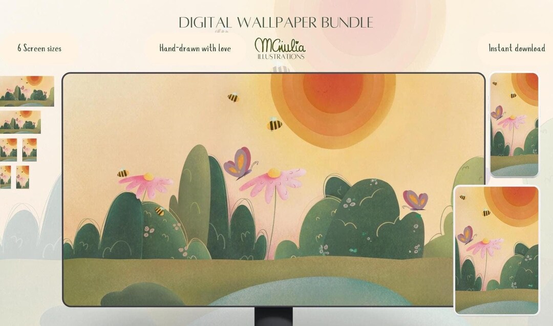 Digital Illustrated Wallpaper Bundle | Cute Warm Design | Colourful ...