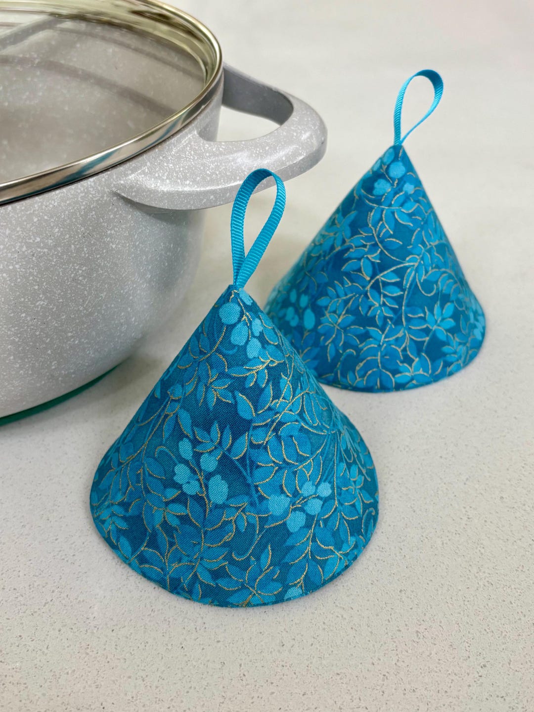Aqua Blue Cone Potholders: Floral Kitchen Decor, Set of 2 - Etsy