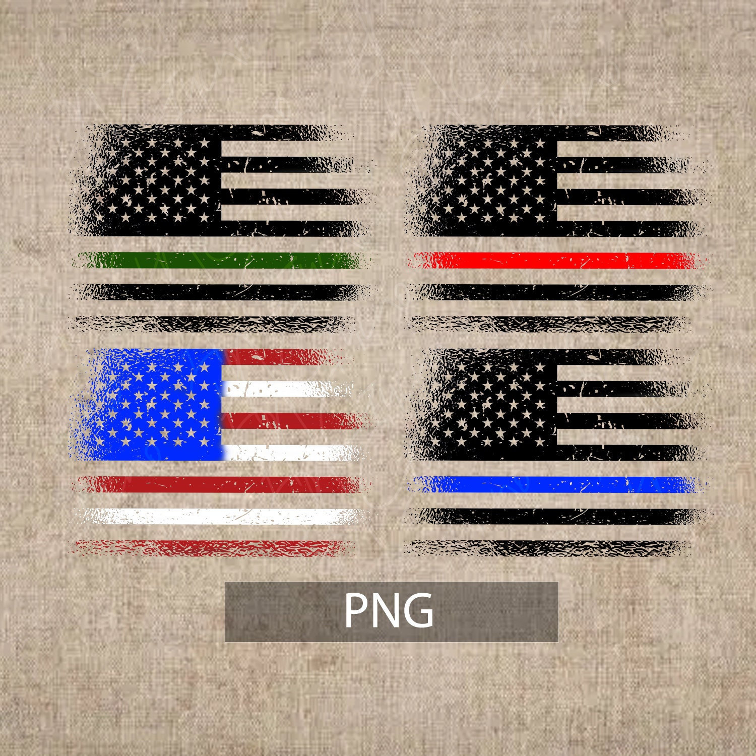 Faded USA Flag PNG – Thin Blue, Red, Green Line (digital File) - Etsy